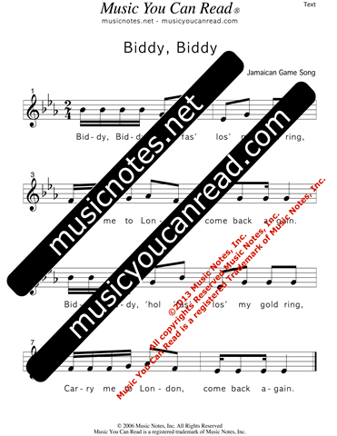 "Biddy, Biddy" Traditional, Lyrics, Music Notes, Inc. Music You Can ...