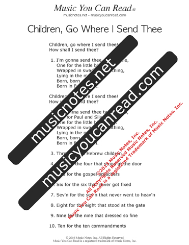 "Children Go Where I Send Thee" - Lyrics, Music Notes, Inc. Music You ...